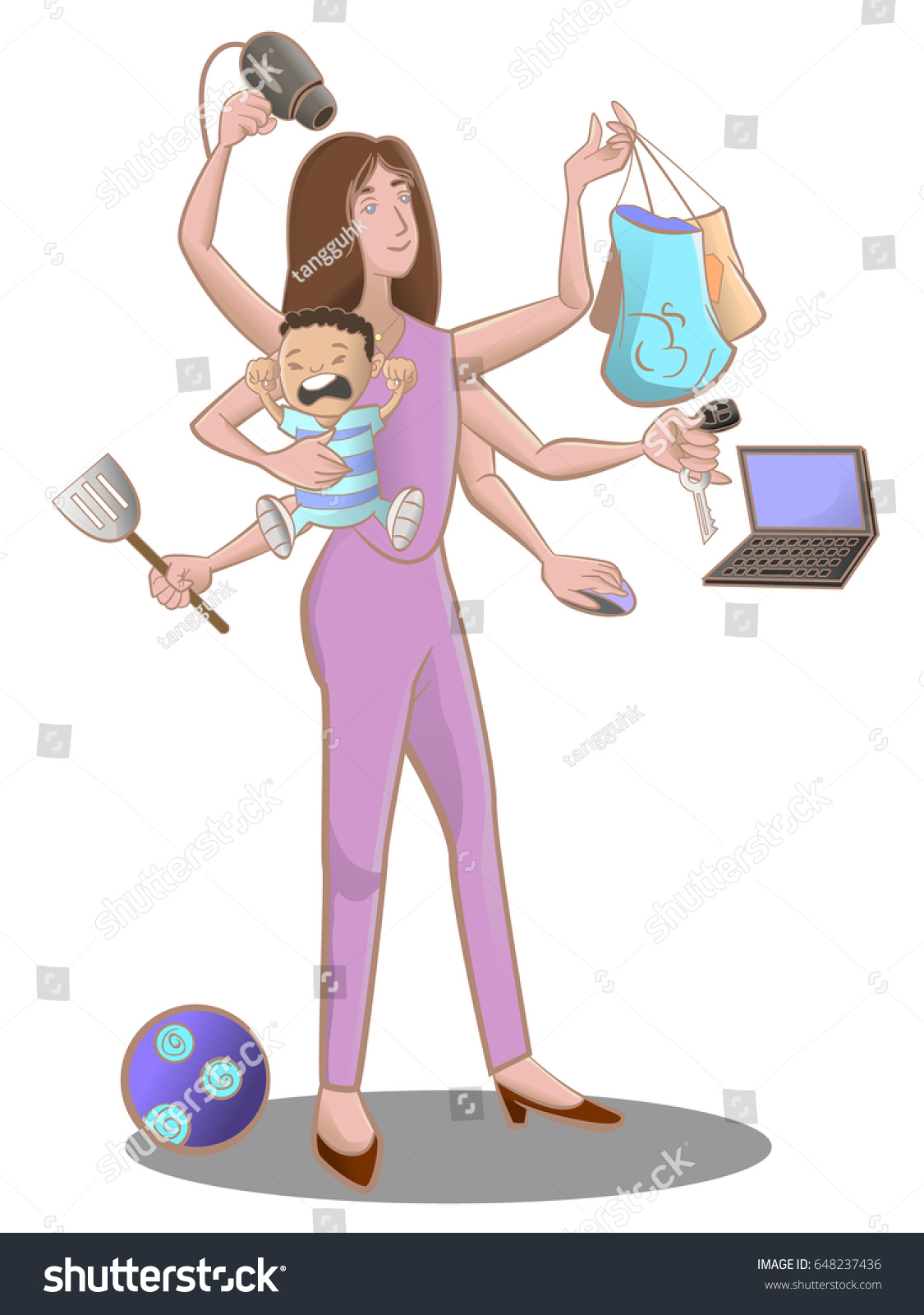Multitasking Modern Moms Cartoon Vectors Stock Vector (Royalty Free ...