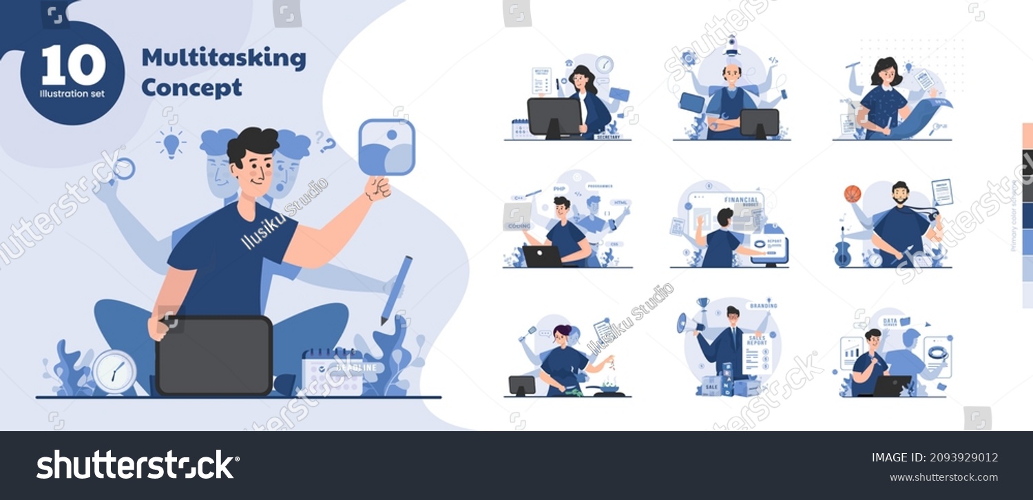 Multitasking Person Skill Multitalented Illustration Collection Stock ...
