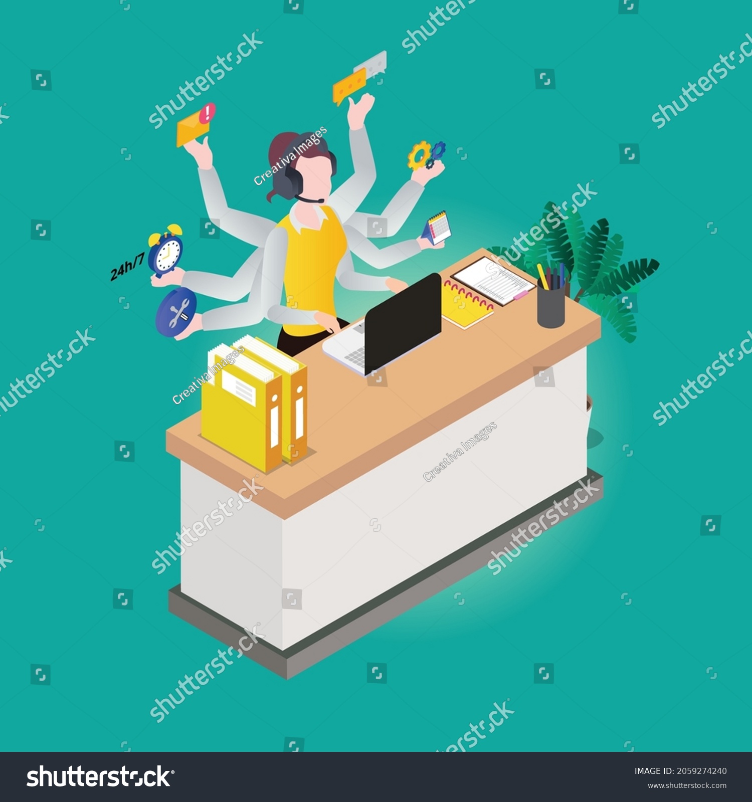 Multitasking Vector Concept Female Call Center Stock Vector (Royalty ...