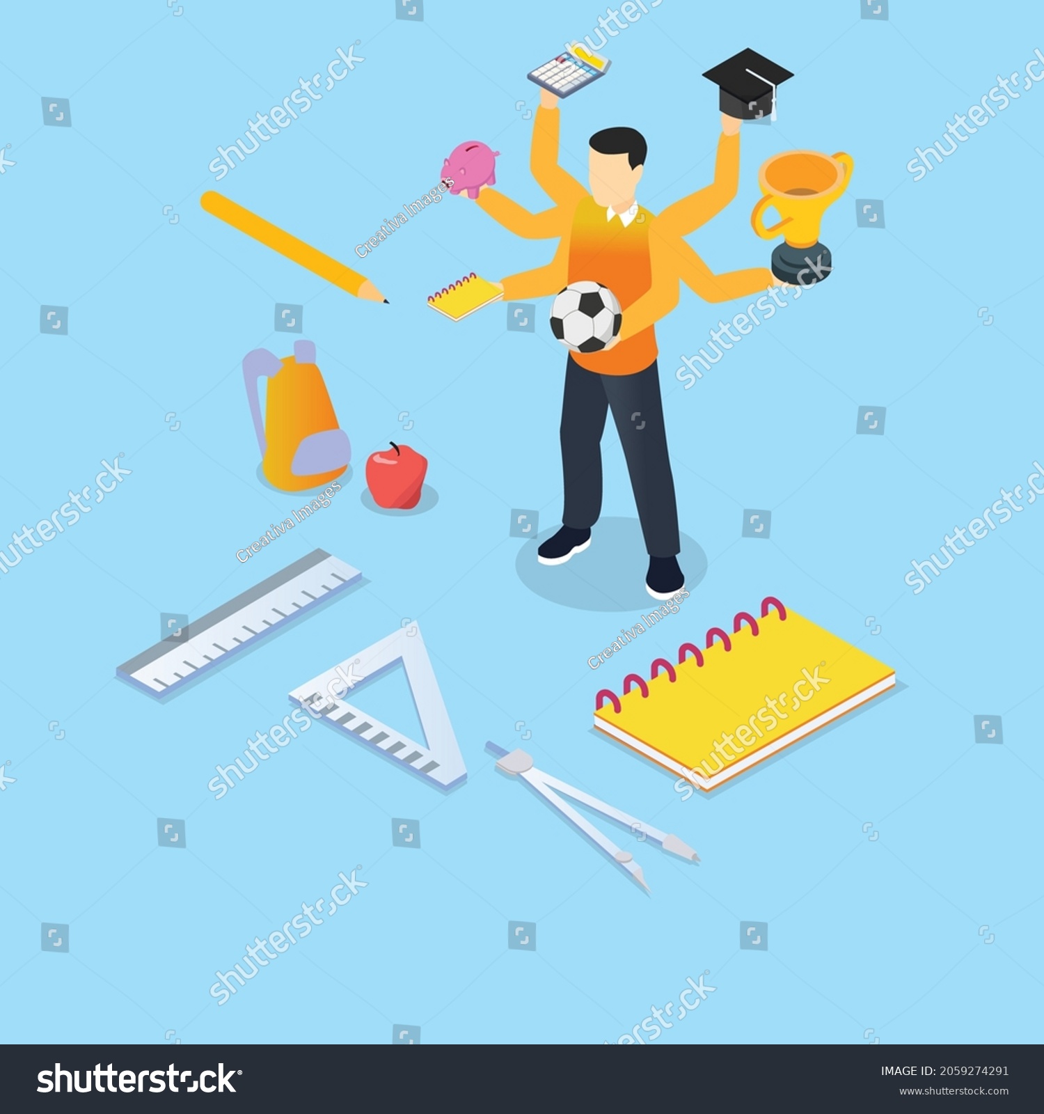 Multitasking Vector Concept Male College Student Stock Vector (Royalty ...