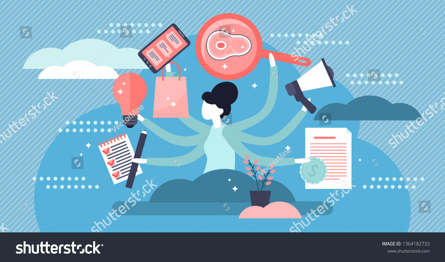 Multitasking Vector Illustration Flat Tiny Busy: vetor stock (livre de ...