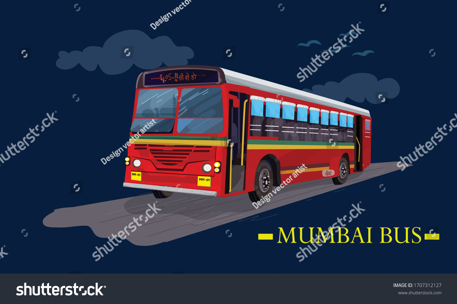 Mumbai Transportation Bus Vector Drawing: เวกเตอร์สต็อก (ปลอดค่า ...