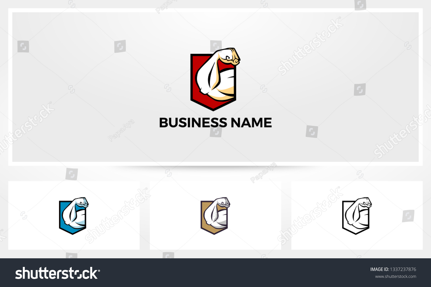 Muscular Arm Shield Logo Stock Vector (Royalty Free) 1337237876 ...
