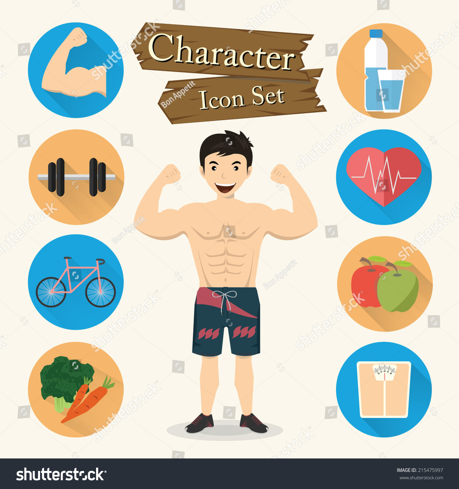 Muscular Man Character Icon Set Vector: vector de stock (libre de ...