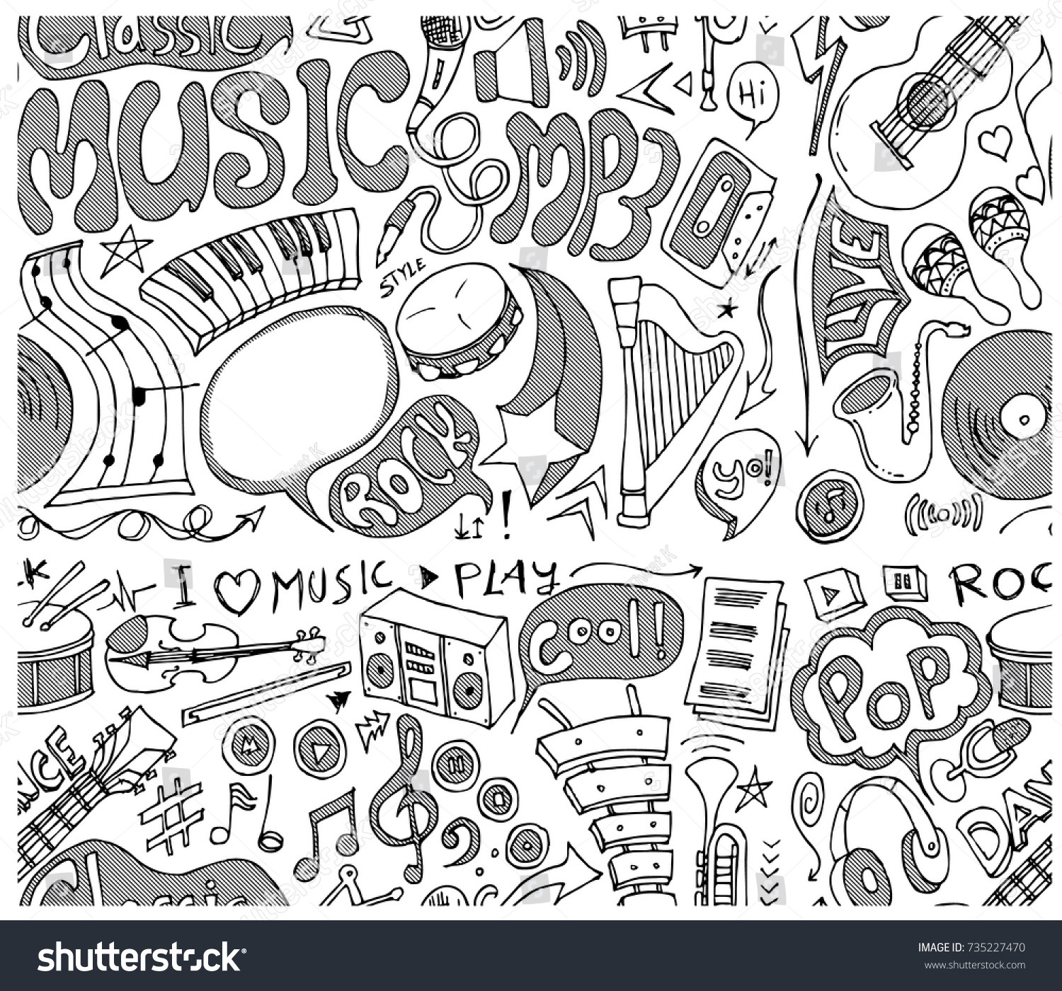 Music Doodles Sketch Vector Ink Seamless: vector de stock (libre de ...