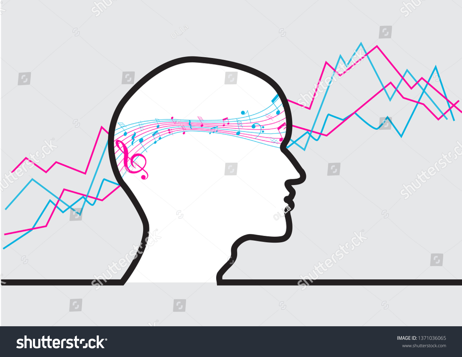 Music Head Vector Flat Illustration Notes Stock Vector (Royalty Free ...