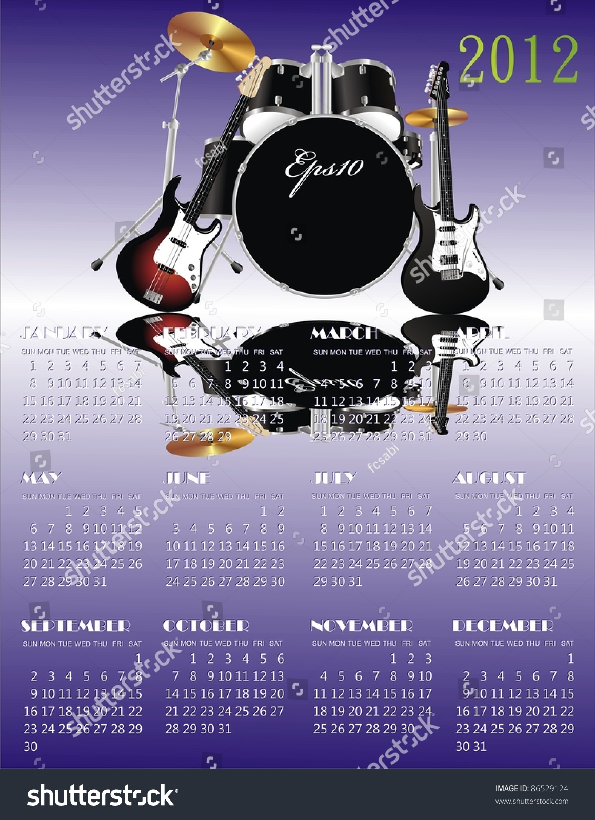 Music Instruments Calendar Stock Vector (Royalty Free) 86529124 ...