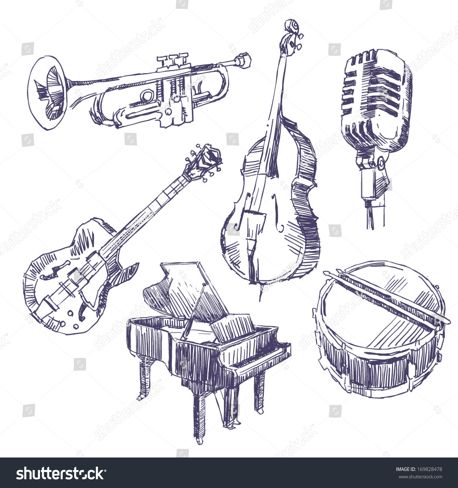 Music Instruments Drawings Set Stock Vector (Royalty Free) 169828478