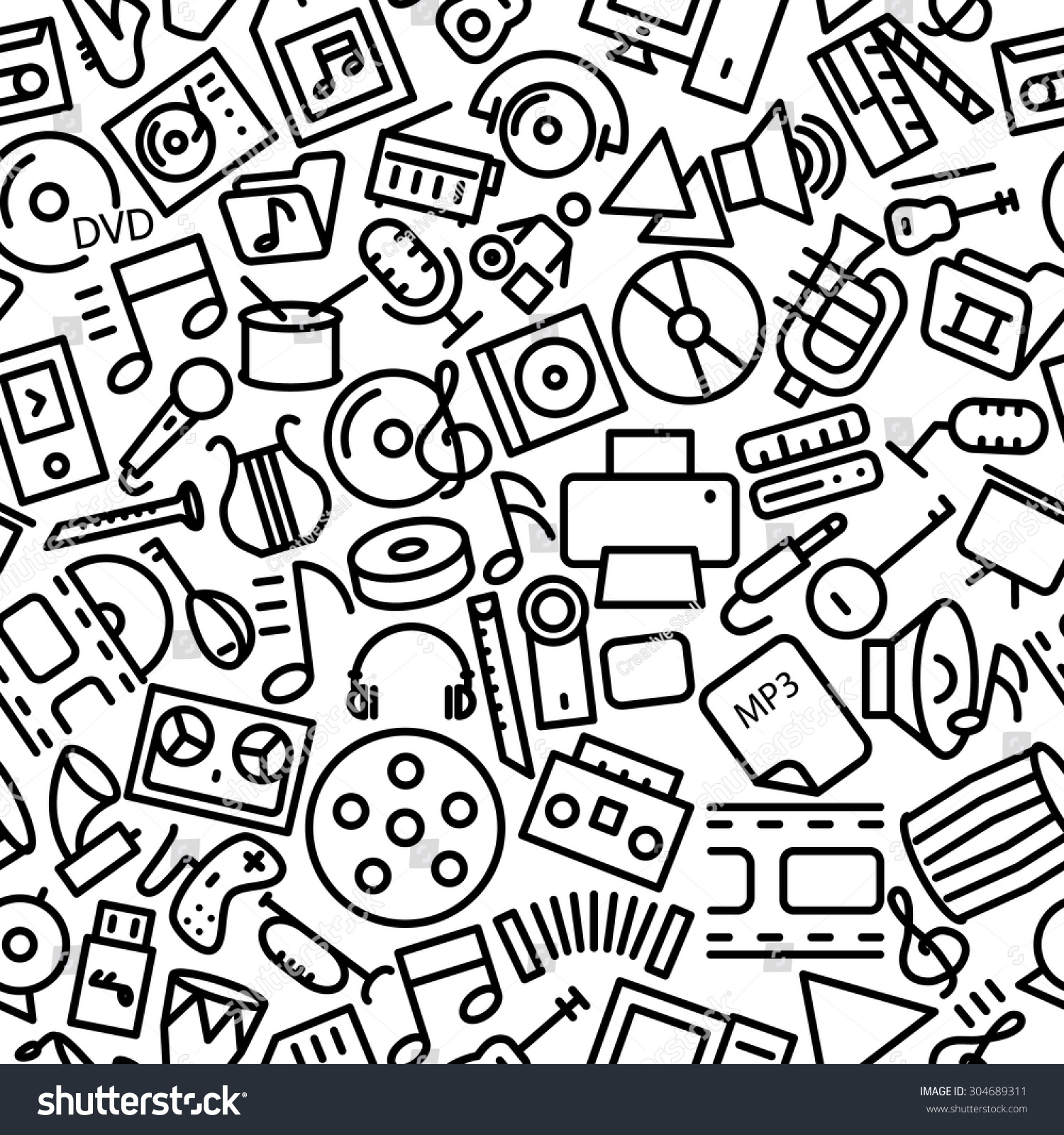 Music Outline Seamless Iconic Pattern Stock Vector (Royalty Free ...