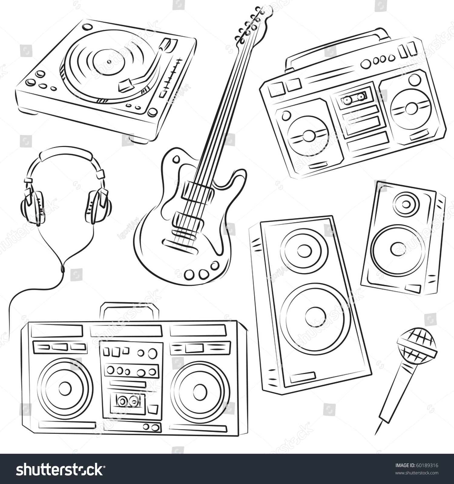 Music Set Sketch Stock Vector Illustration 60189316 : Shutterstock