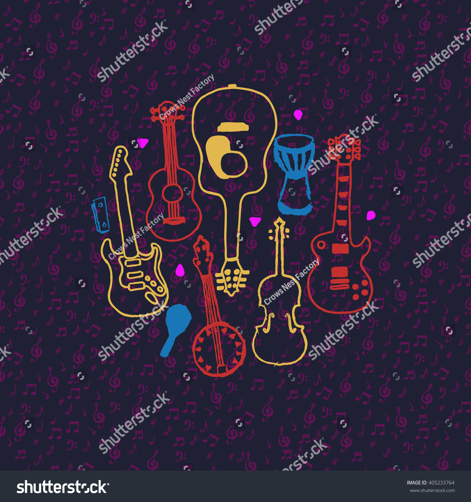 Musical Instruments Collage Stock Vector (Royalty Free) 405233764