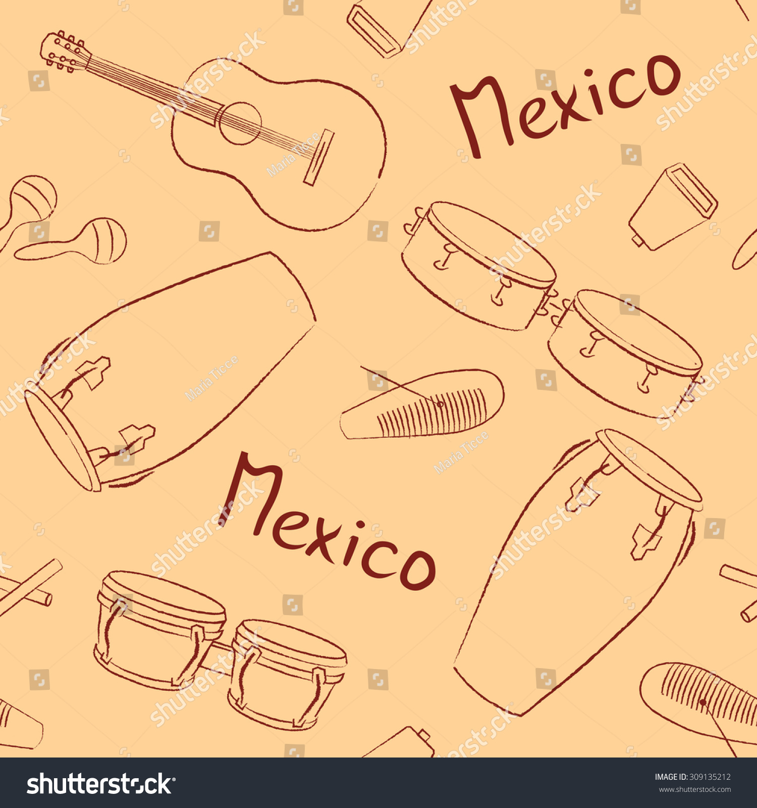Musical Instruments Mexico Hand Drawn Vector: vector de stock (libre de ...