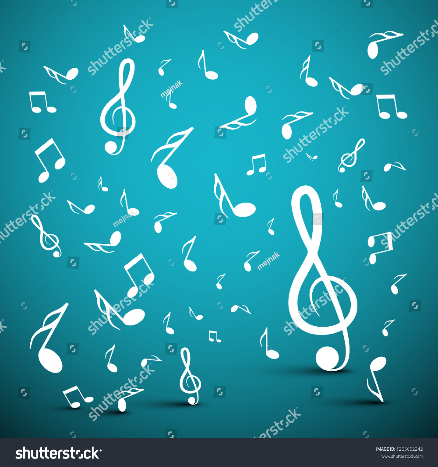 Musical Notes On Blue Background Stock Vector (Royalty Free) 1255652242