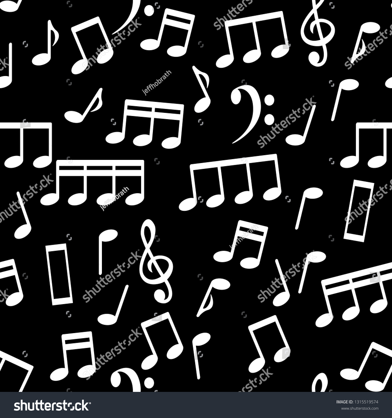 Musical Notes White On Black Seamless Stock Vector (Royalty Free ...