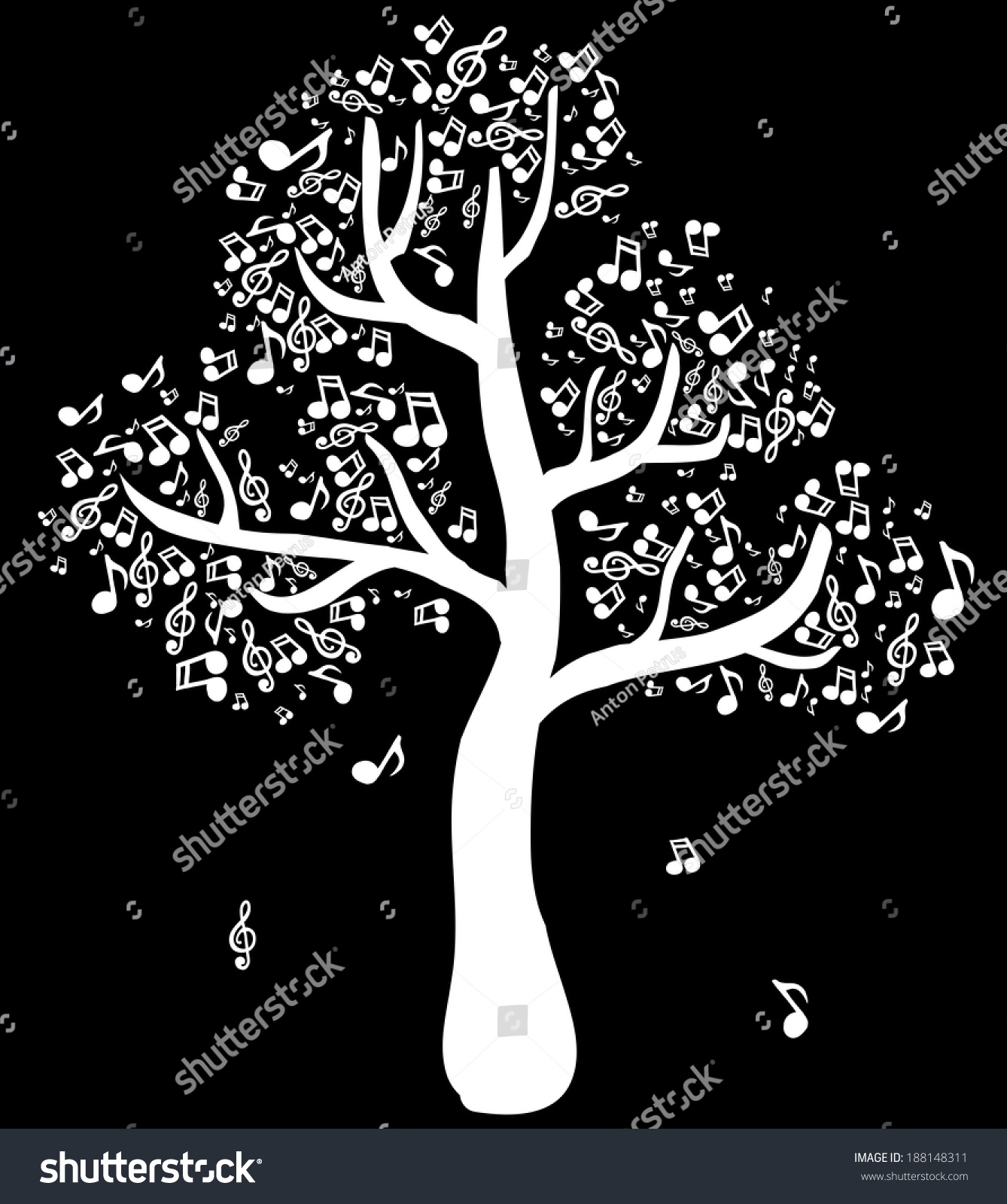 Musical Tree With Notes Stock Vector Illustration 188148311 : Shutterstock