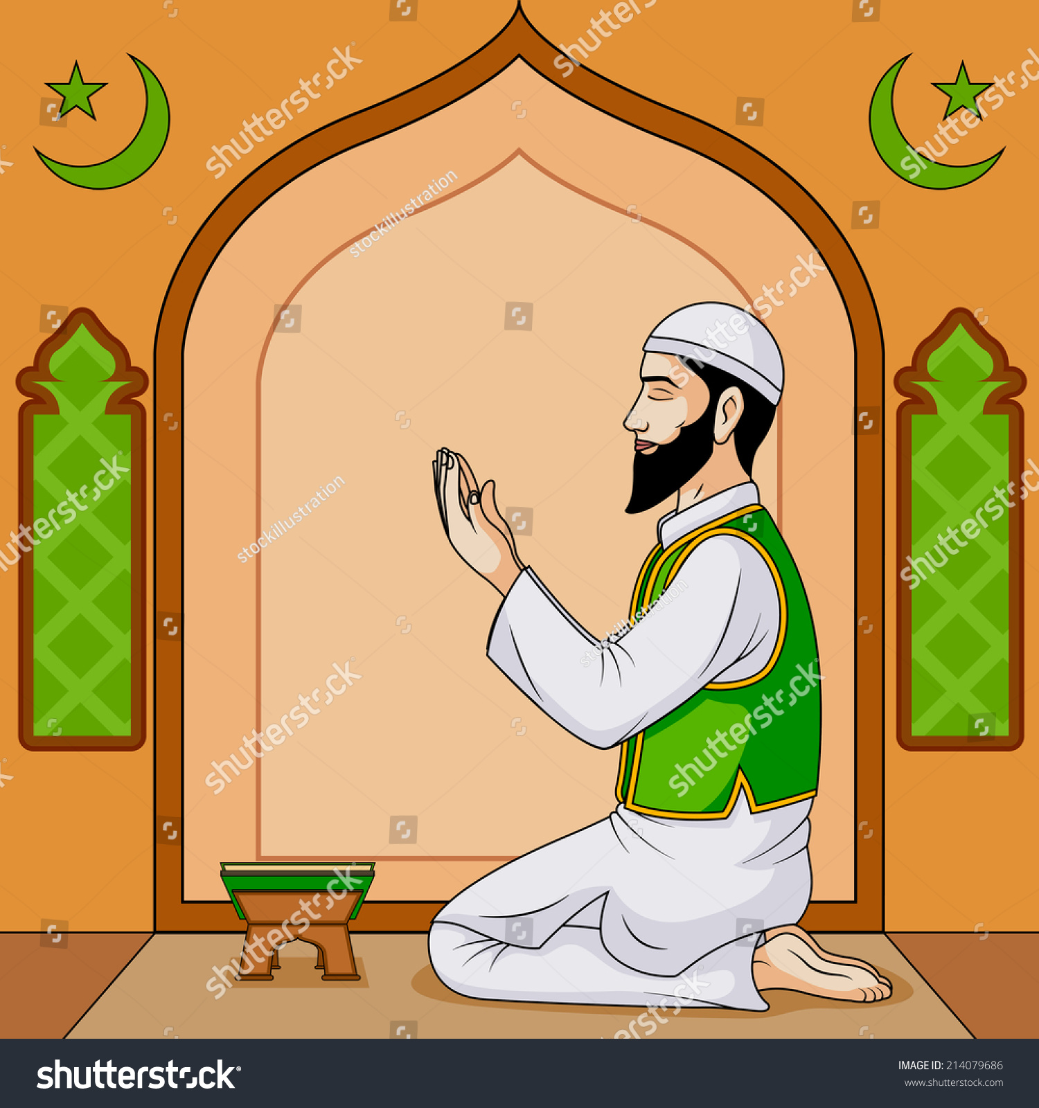 Muslim Offering Namaaz On Eid Vector Stock Vector (Royalty Free) 214079686