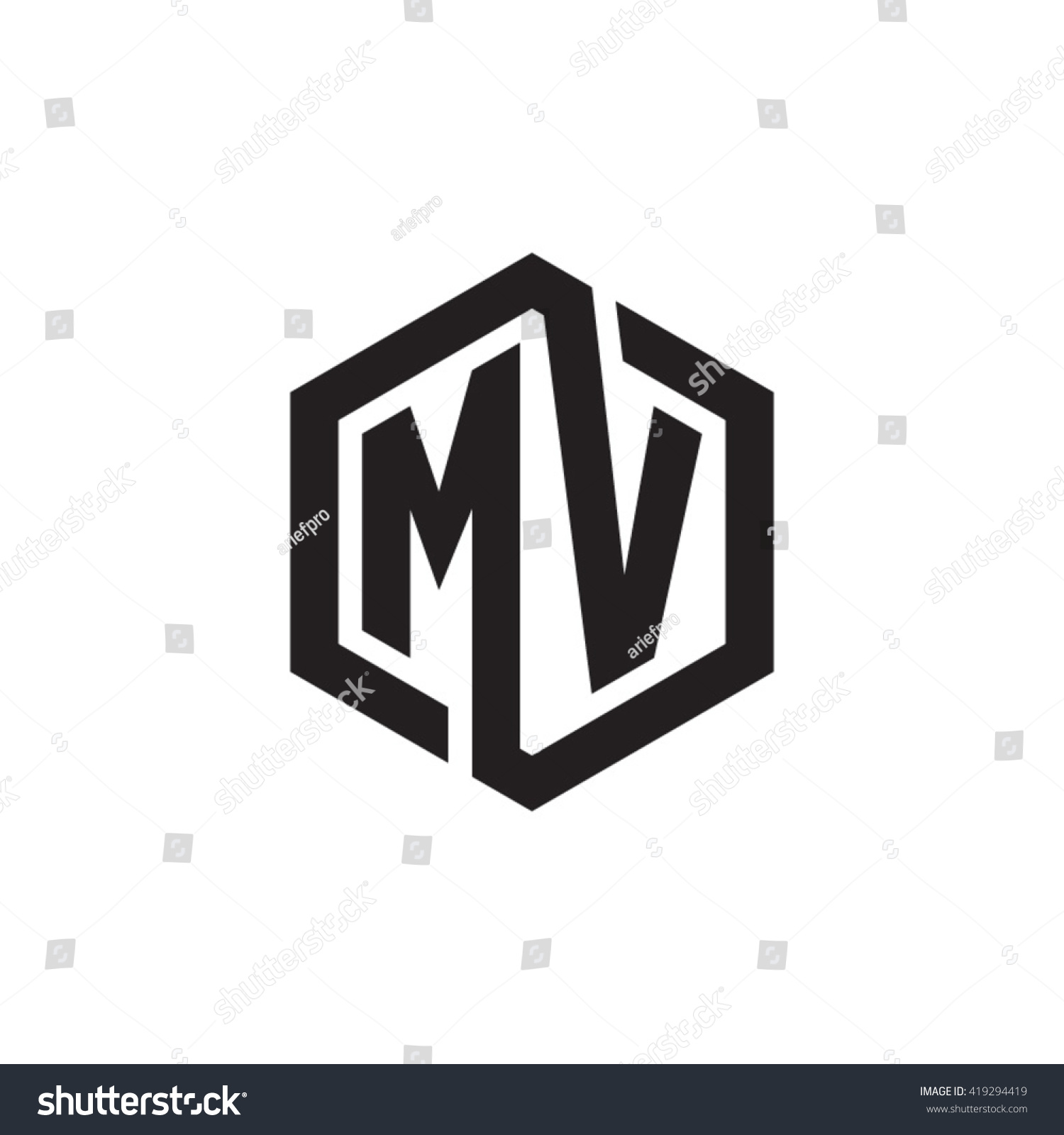 MV Initial Letters Looping Linked Hexagon Stock Vector (Royalty Free ...