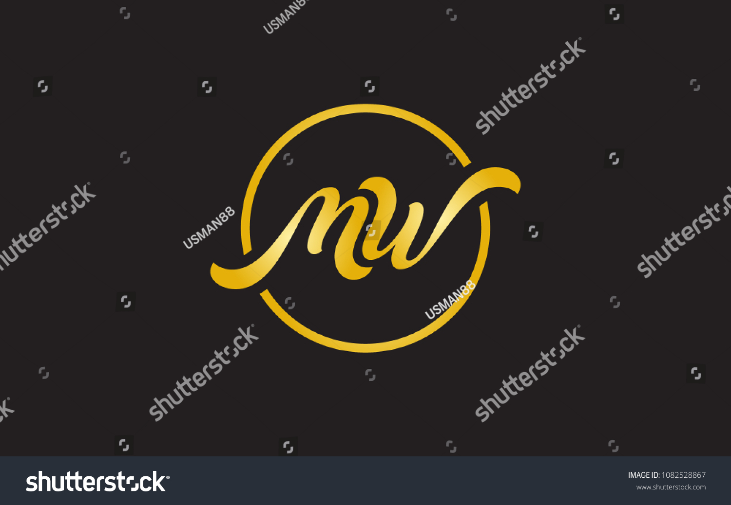 Mw Wm Circular Cursive Letter Initial Stock Vector (Royalty Free ...