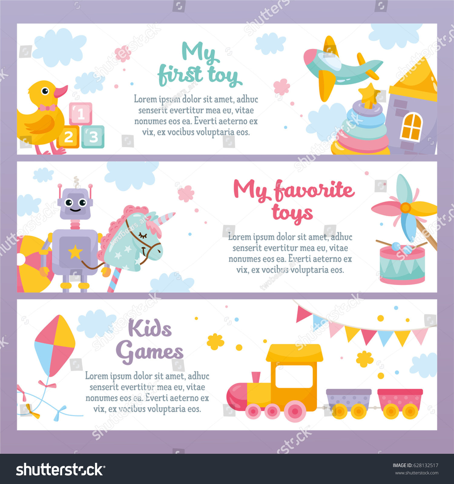 My First Toys Horizontal Banner Set Stock Vector Royalty Free 628132517