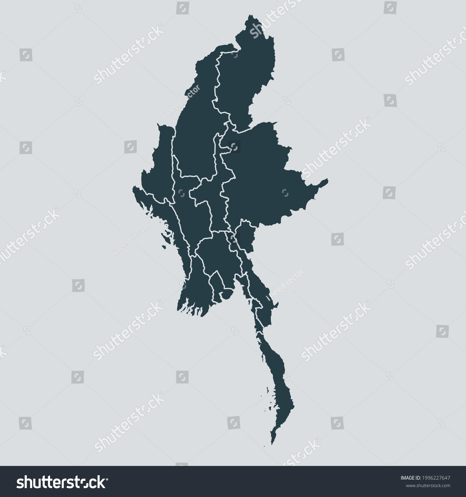 Myanmar Map Vector Isolated On Gray Stock Vector (Royalty Free ...