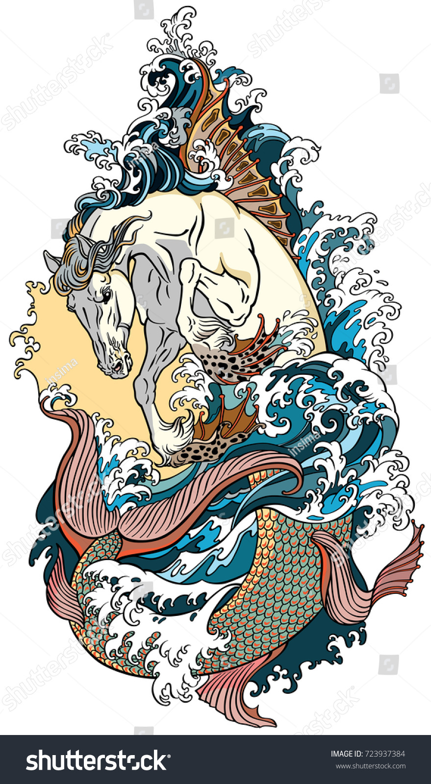 Mythological Sea Horse Hippocampus Hippocamp Tattoo Stok Vektör ... Mythological Sea Horse Hippocampus Hippocamp Tattoo Stok Vektör ...