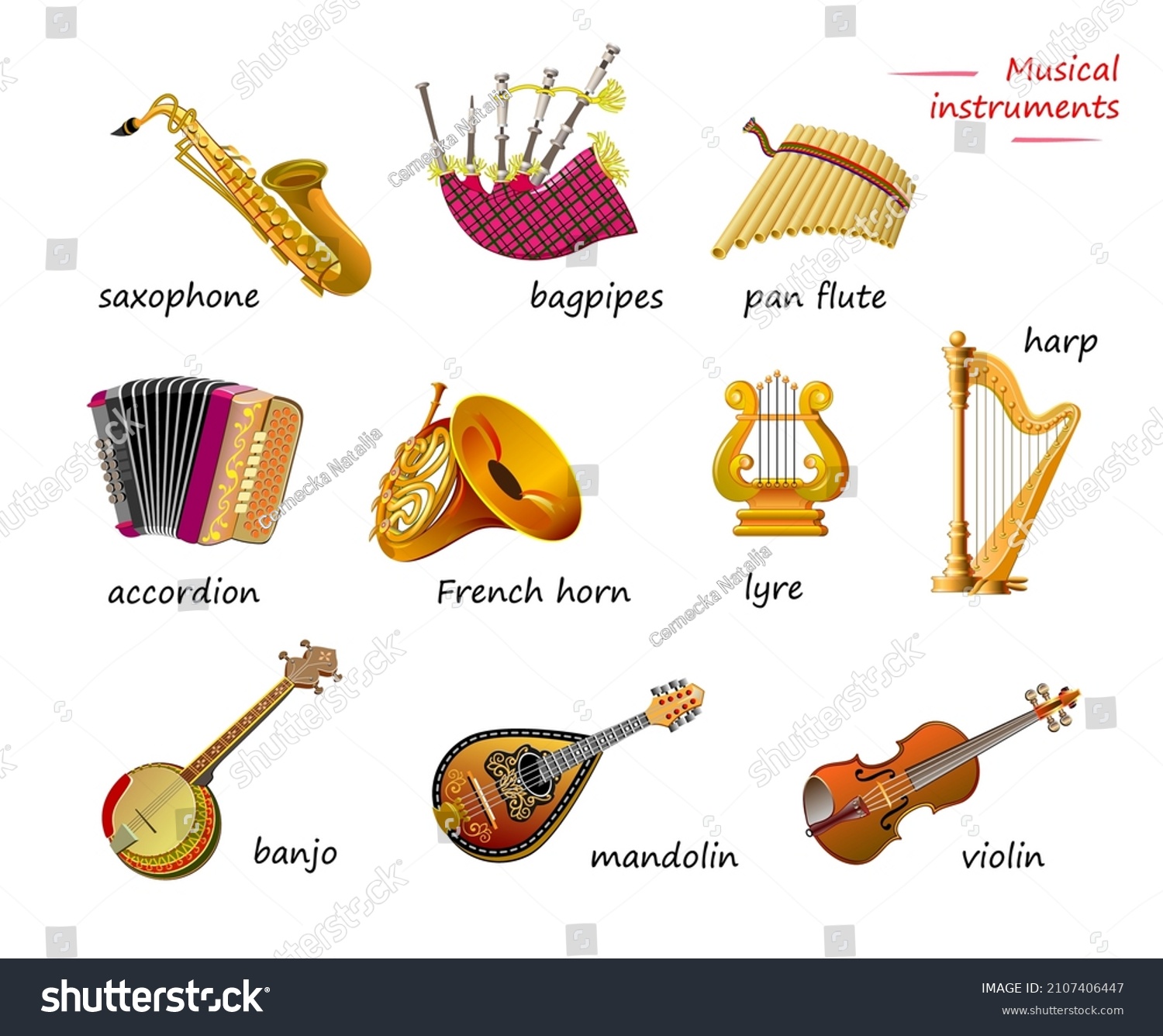 Names Musical Instruments English Set Illustrations Stock Vector ... Names Musical Instruments English Set Illustrations Stock Vector ...