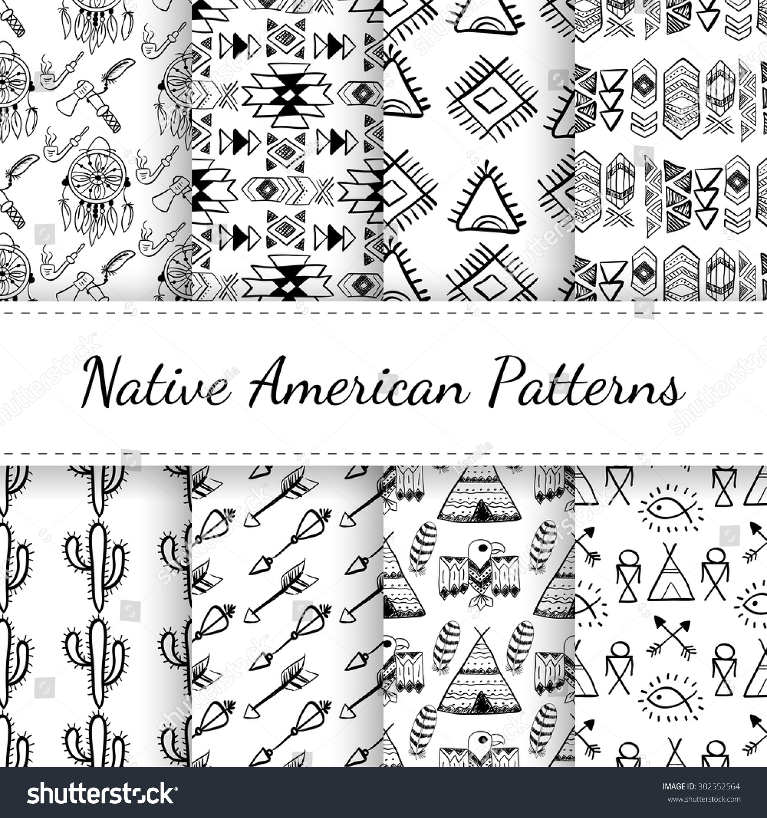 Native American Seamless Patterns Set Abstract: vector de stock (libre de regalías) 302552564 ...