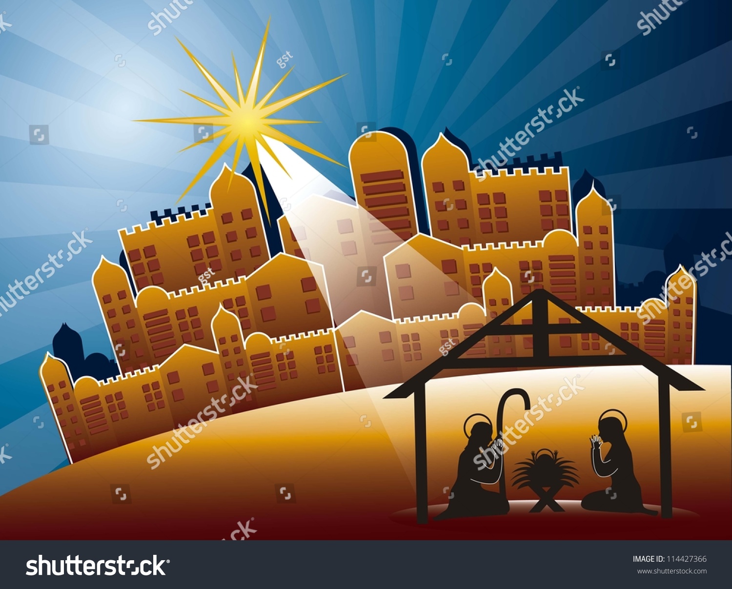 Nativity Scene Over Night Background Vector Stock Vector (Royalty Free ...