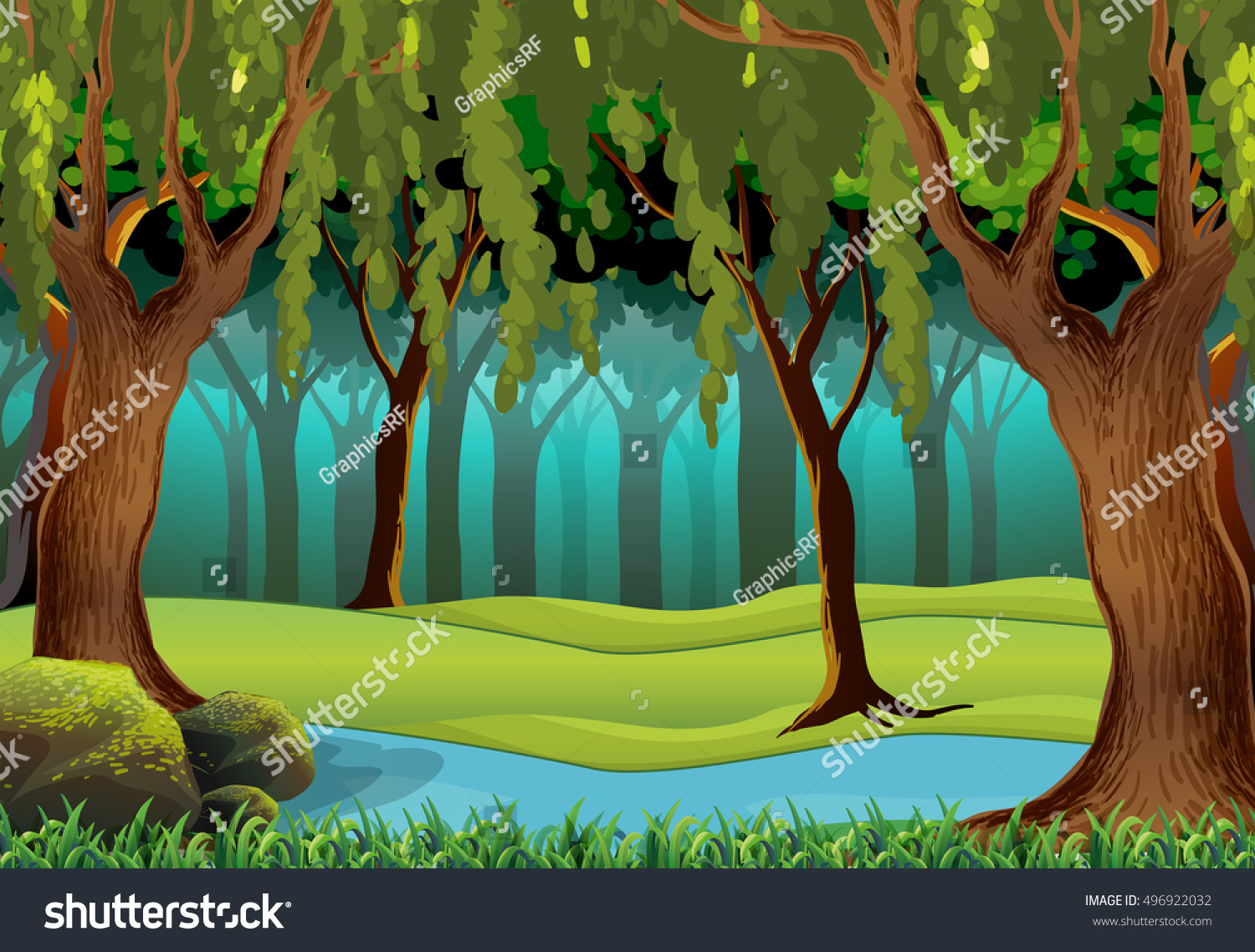 Natural Stream Forest Scene Stock Vector (Royalty Free) 496922032