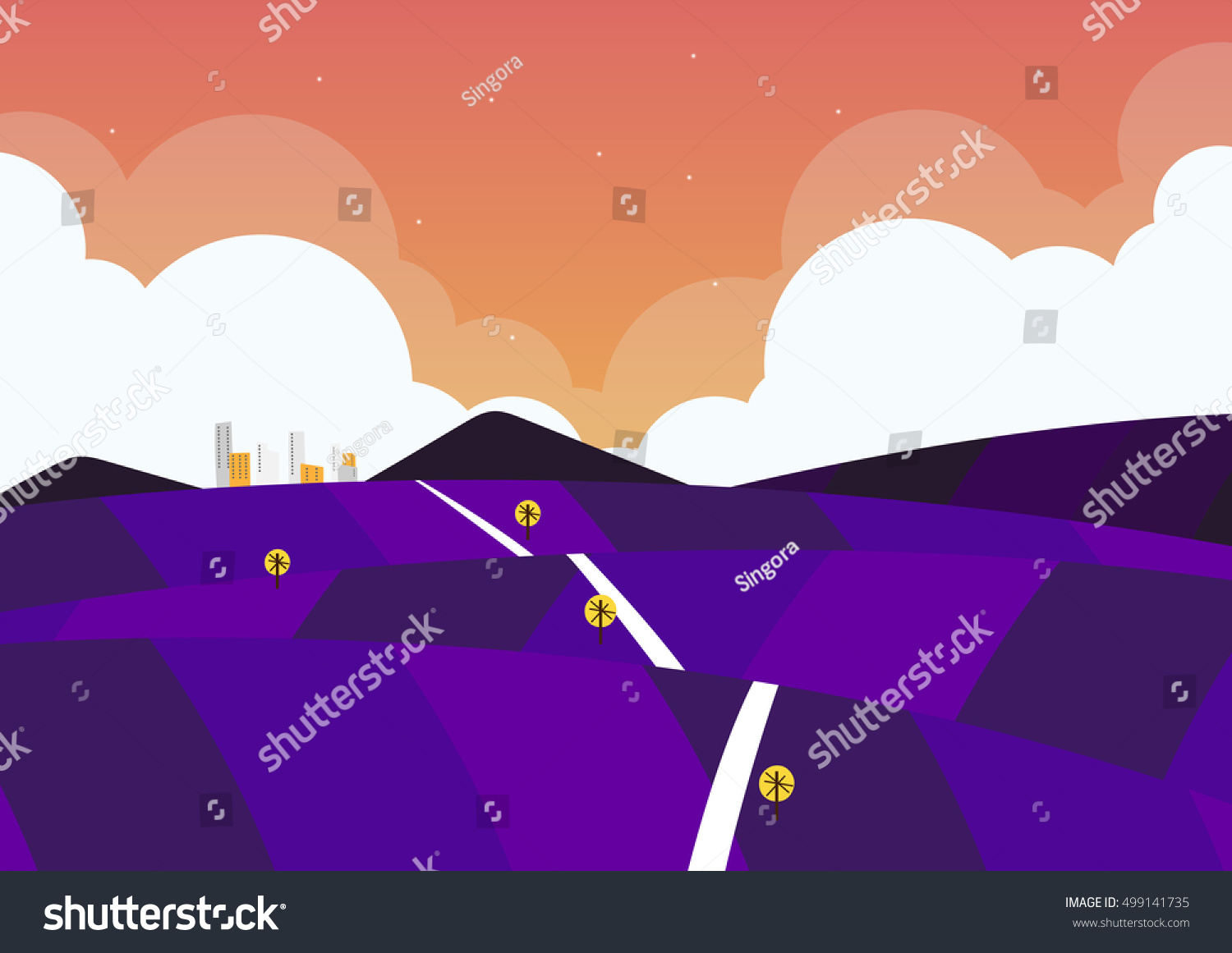 Nature Landscape Background Cute Flat Design Stock Vector (Royalty Free ...