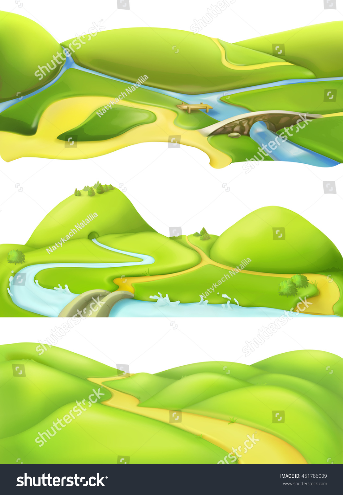 Nature Landscape Cartoon Game Backgrounds Vector เวกเตอร์สต็อก ...