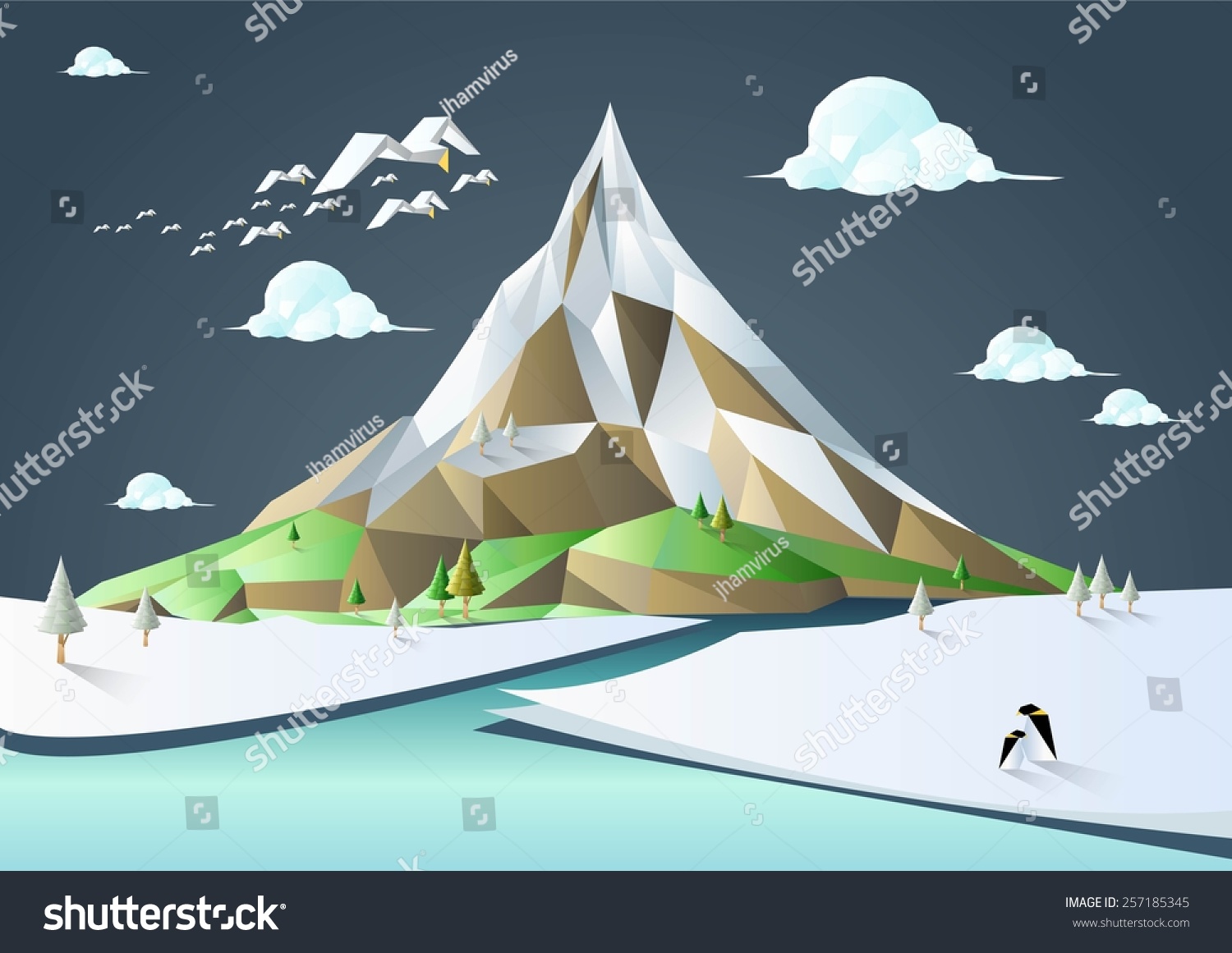 Nature Landscape Vector Low Poly Polygon Stock Vector (Royalty Free ...