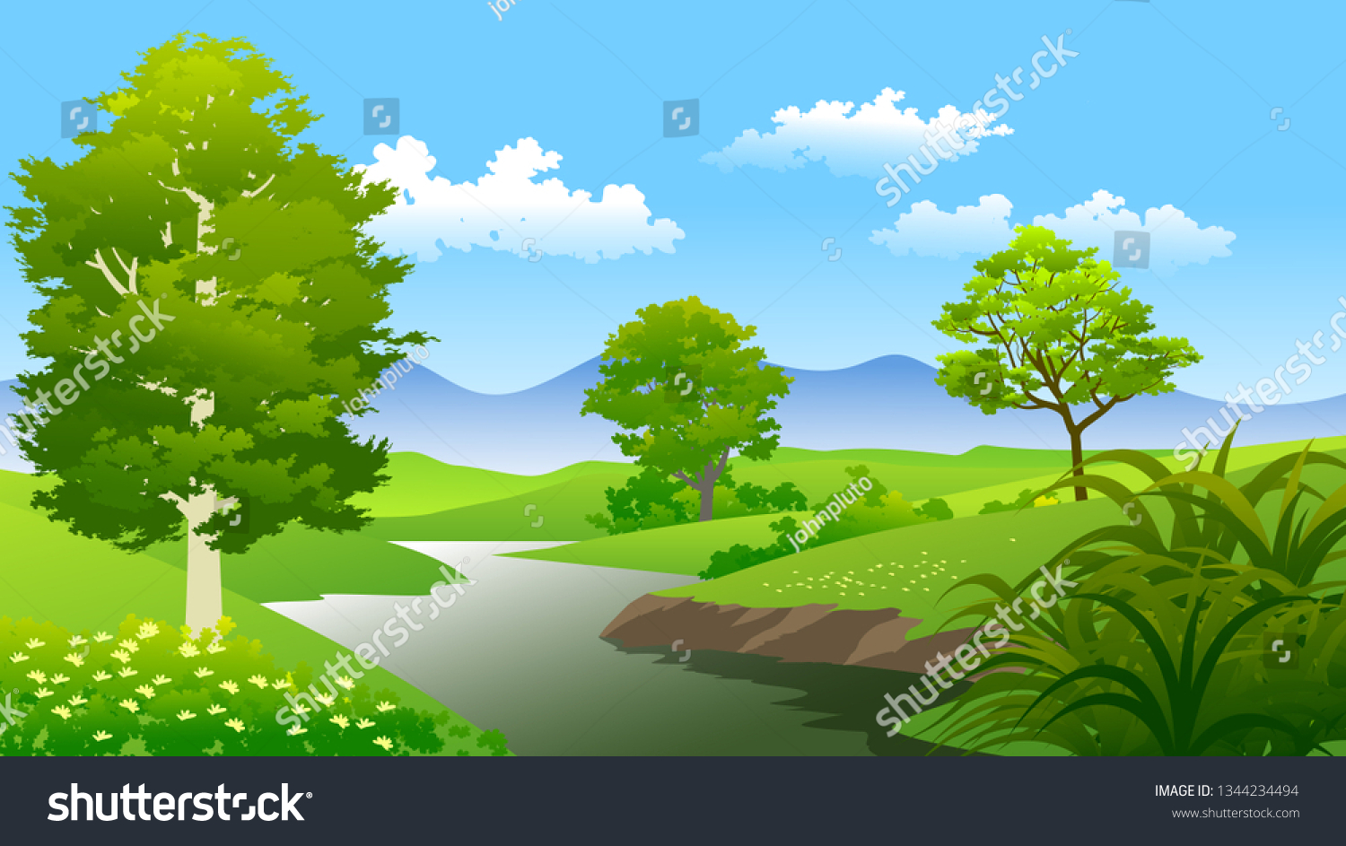 Nature Landscape Trees River Vector Image Stock Vector (Royalty Free ...