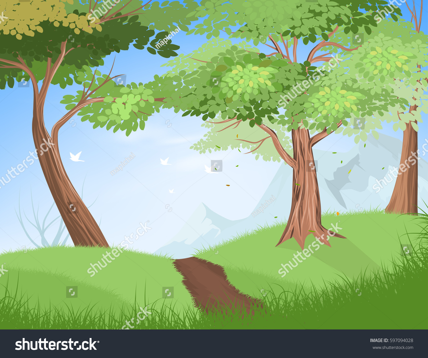 Nature Trees Scene Vector Landscape Background Stock Vector (Royalty ...