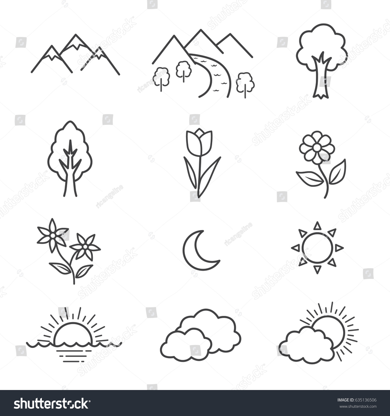 Nature Vector Line Icon Set Stock Vector (Royalty Free) 635136506