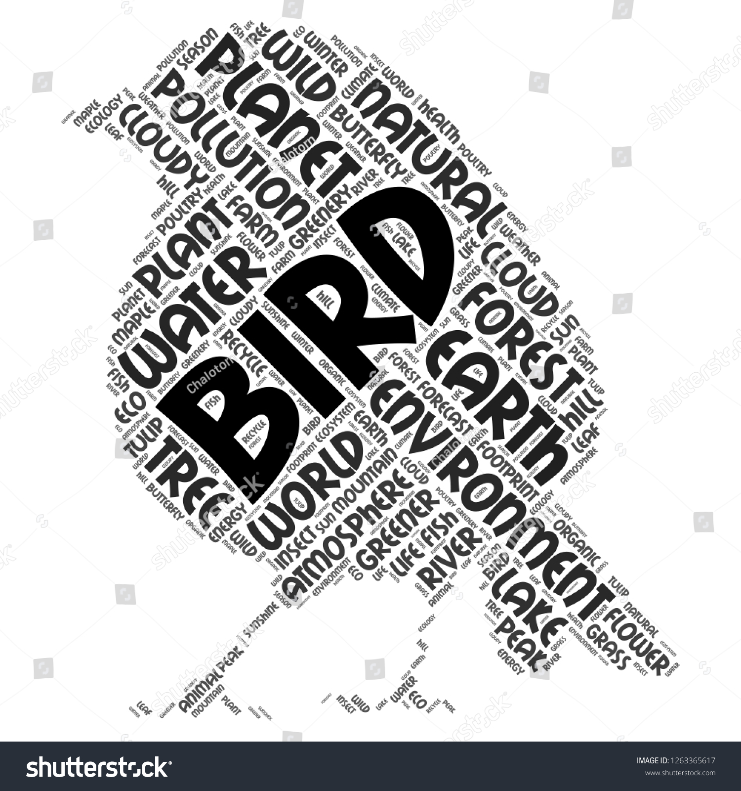 Nature Word Cloud Bird Shape Vector Stock Vector (Royalty Free ...