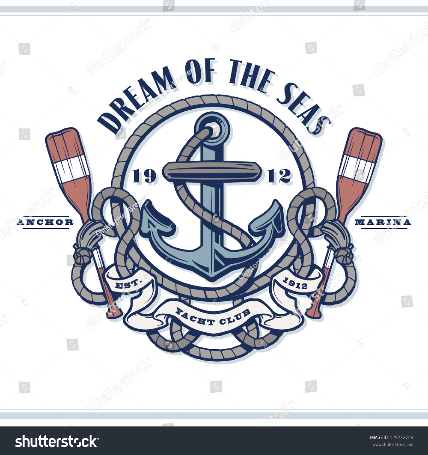 Nautical Anchor Crest Stock Vector (Royalty Free) 129232748