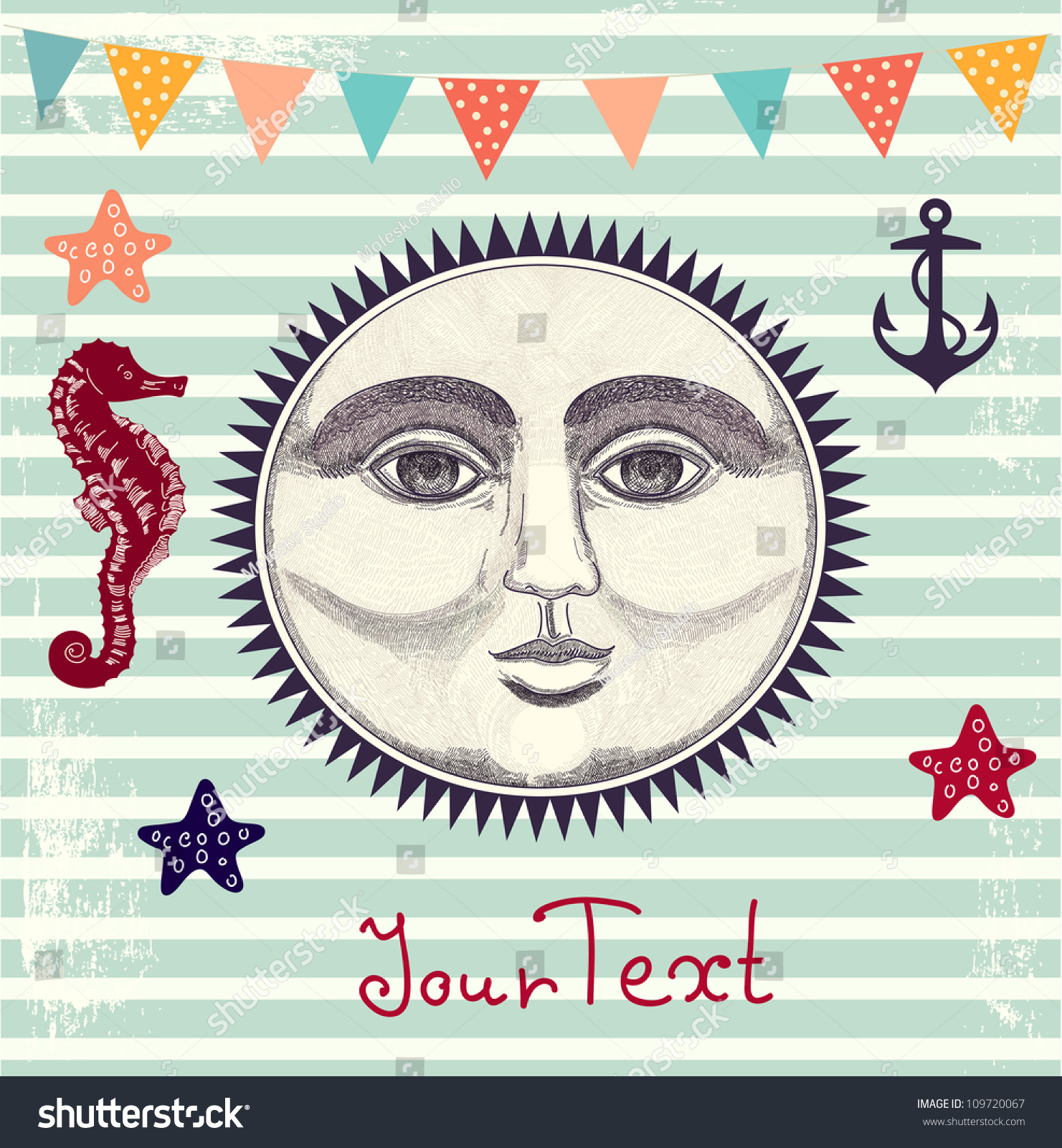 Nautical Drawing Vector Illustration Sun: เวกเตอร์สต็อก (ปลอดค่า ...