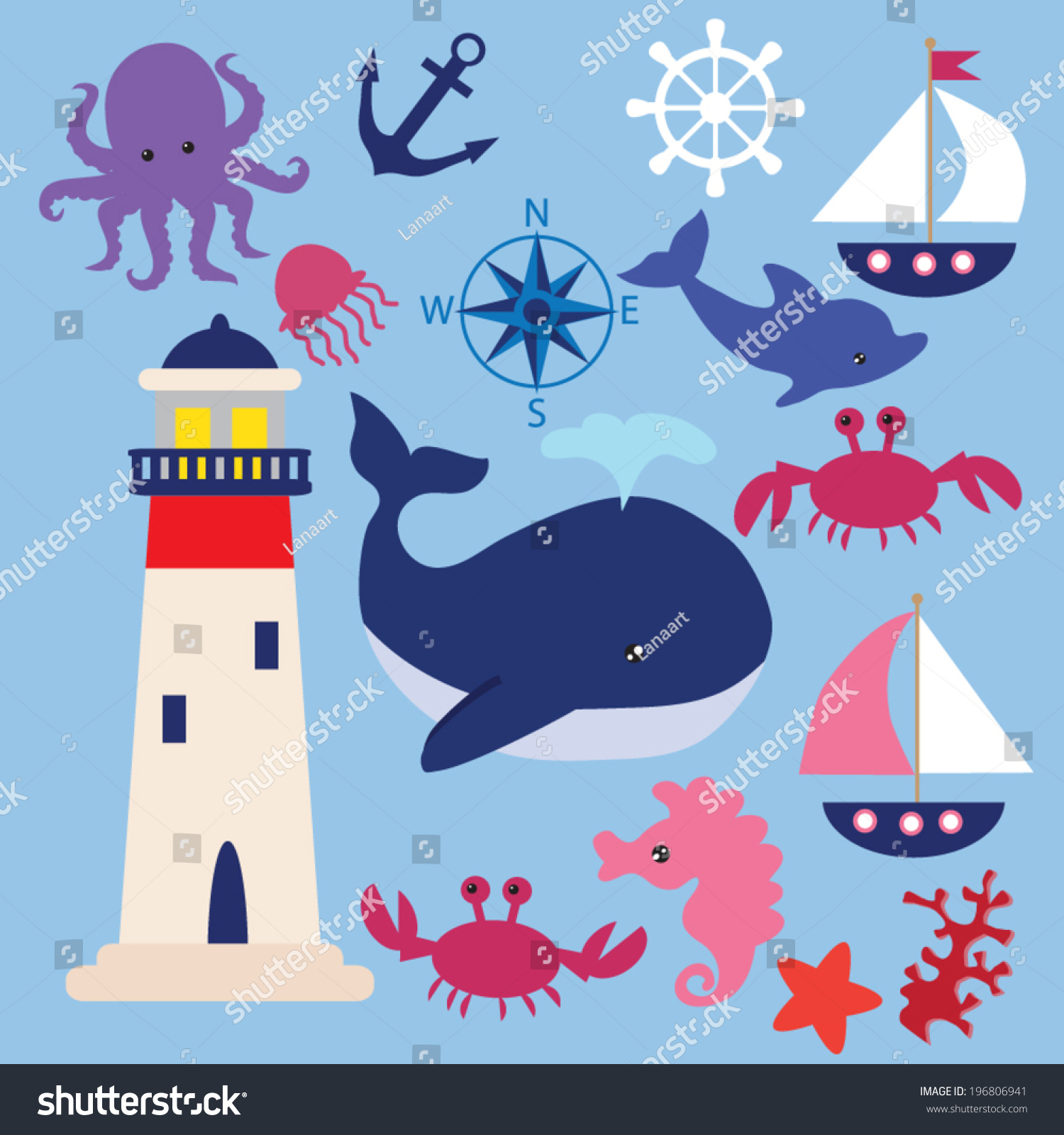 Nautical Vector Illustration Stock Vector (Royalty Free) 196806941 ...