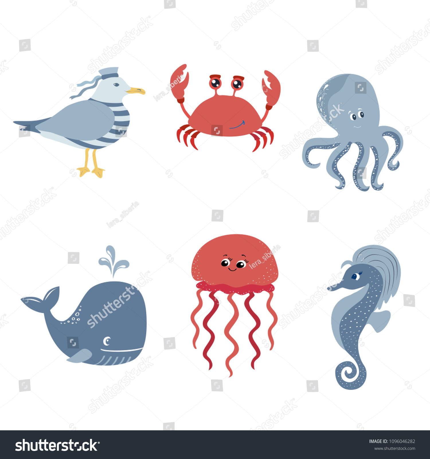 Nautical Vector Ocean Set Sea Creatures Stock Vector (Royalty Free ...