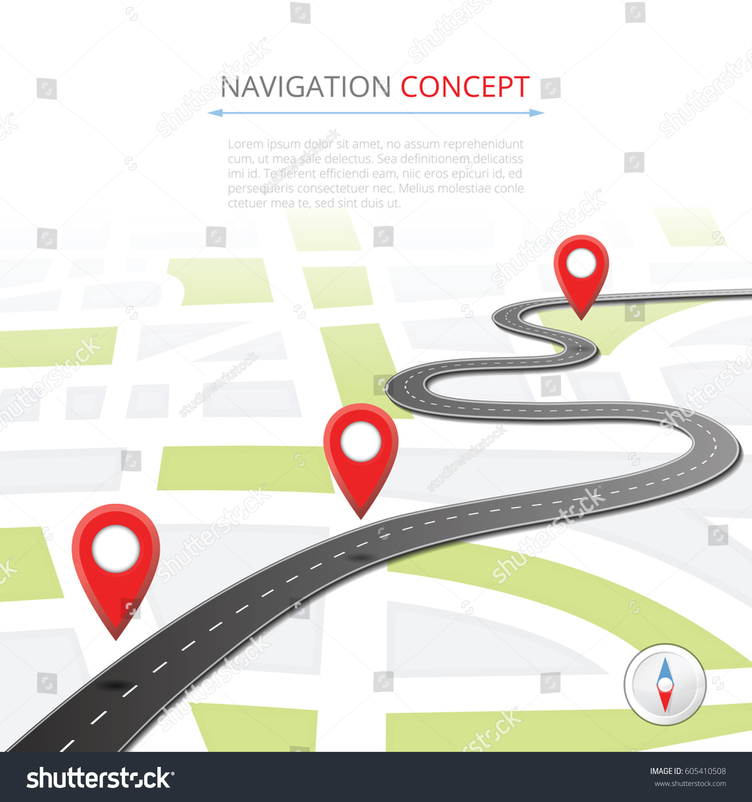 Navigation Concept Pin Pointer Vector Illustration 스톡 벡터(로열티 프리 ...