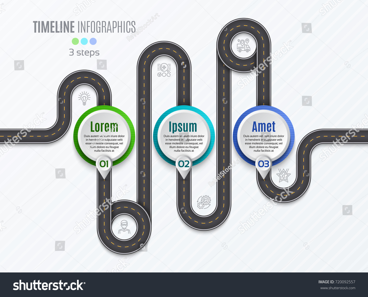 Navigation Map Infographic 3 Steps Timeline: เวกเตอร์สต็อก (ปลอดค่า ...
