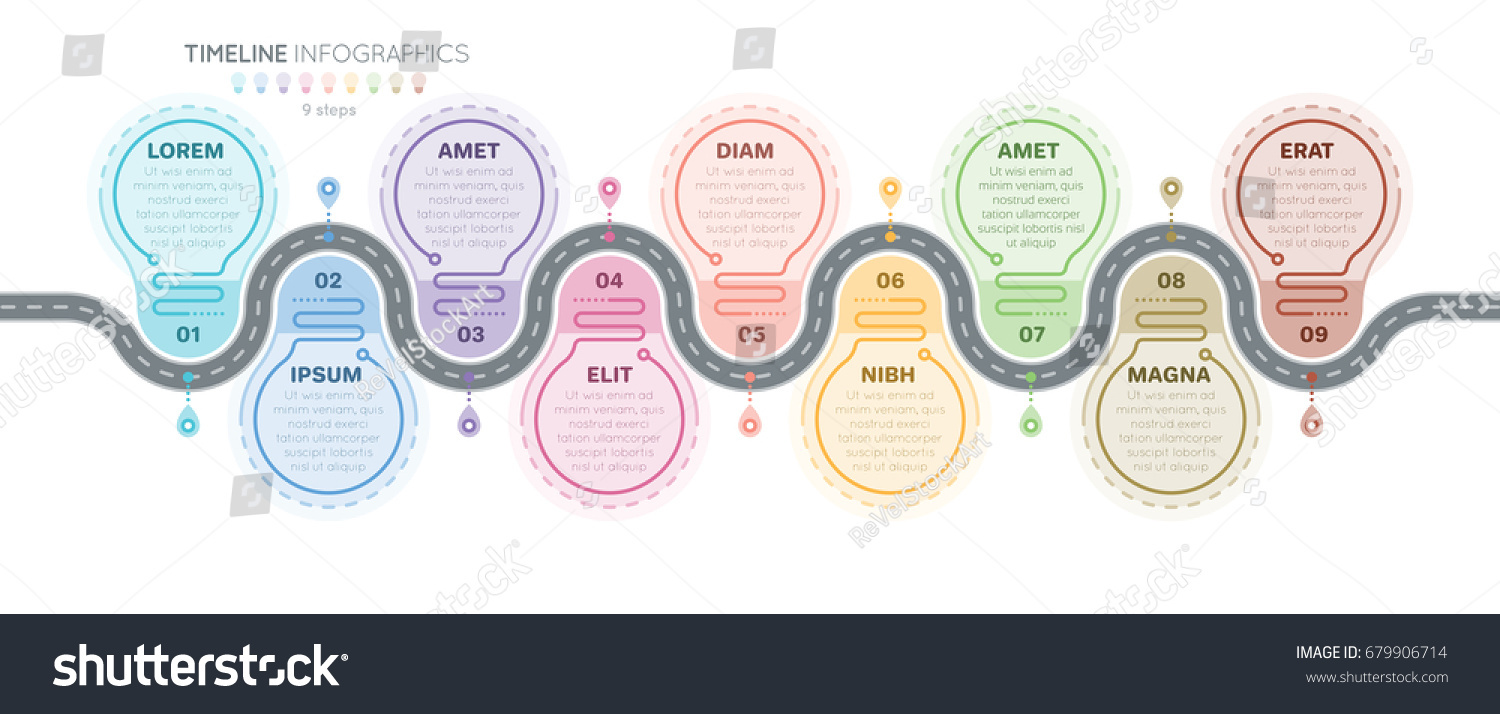 Navigation Map Infographics 9 Steps Timeline Stock Vector (Royalty Free ...