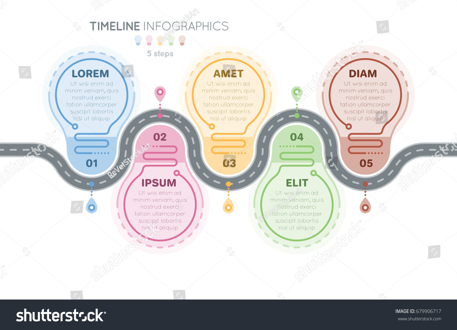 Vektor Stok Navigation Map Infographics 5 Steps Timeline (Tanpa Royalti ...