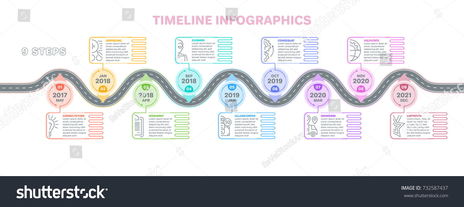 Navigation Map Infographics 9 Steps Timeline Stock Vector (Royalty Free ...