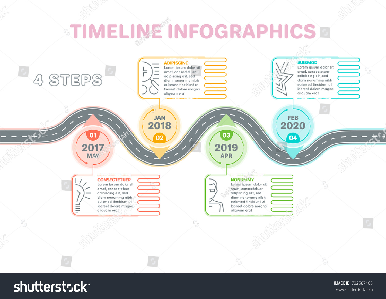 Navigation Map Infographics 4 Steps Timeline 库存矢量图（免版税）732587485 ...