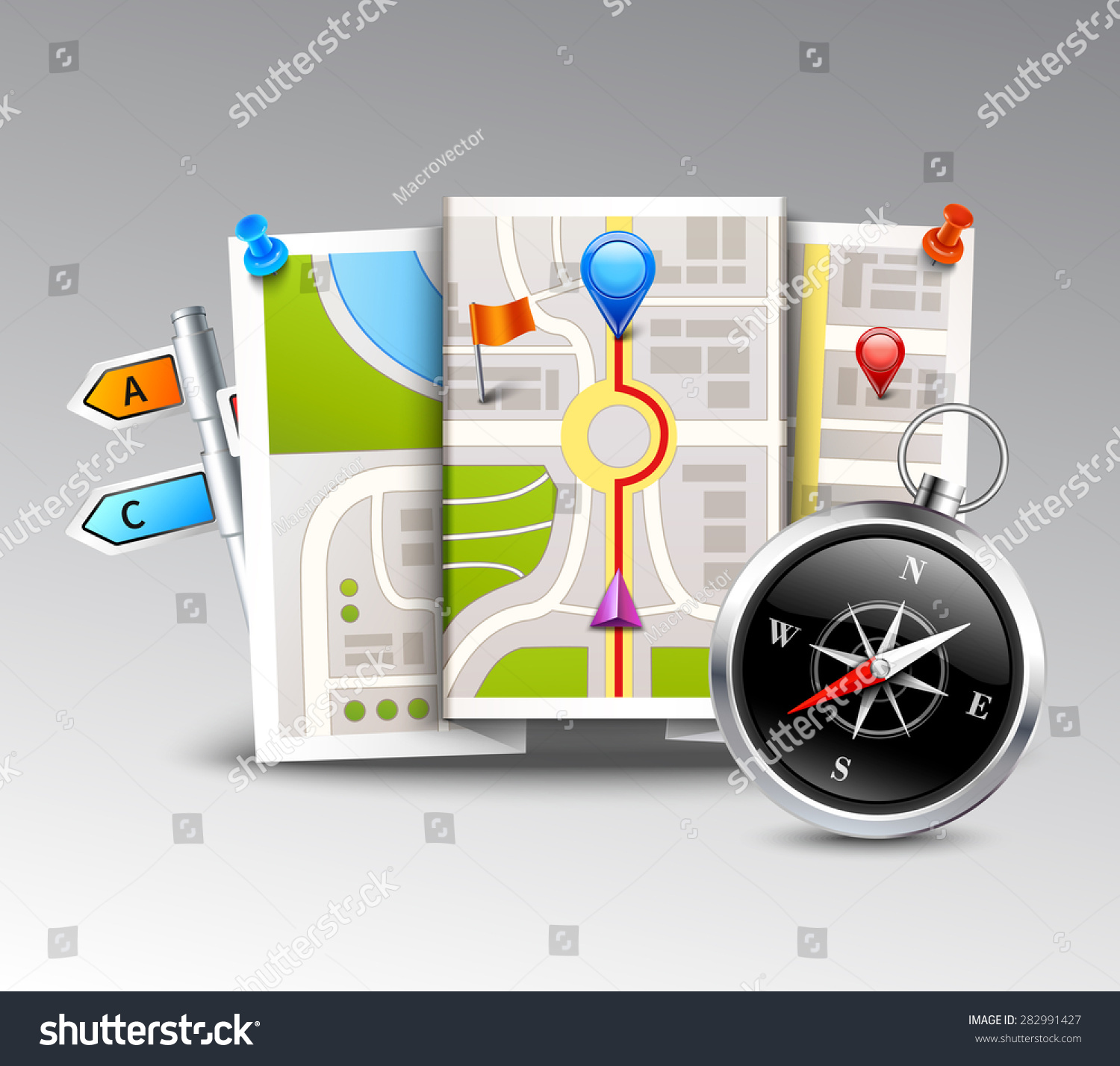 Navigation Realistic Background Compass Map Distance Stock Vector ...