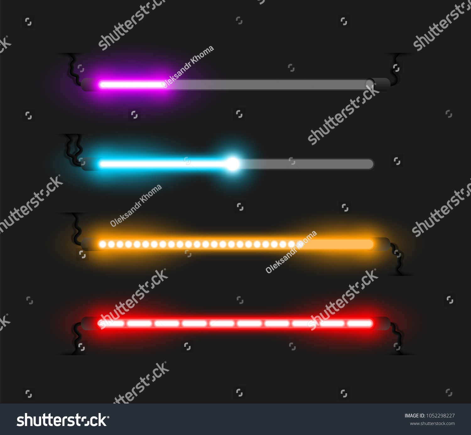 Neon Progress Bars Loaders Vector Illustration Stock Vector (Royalty ...