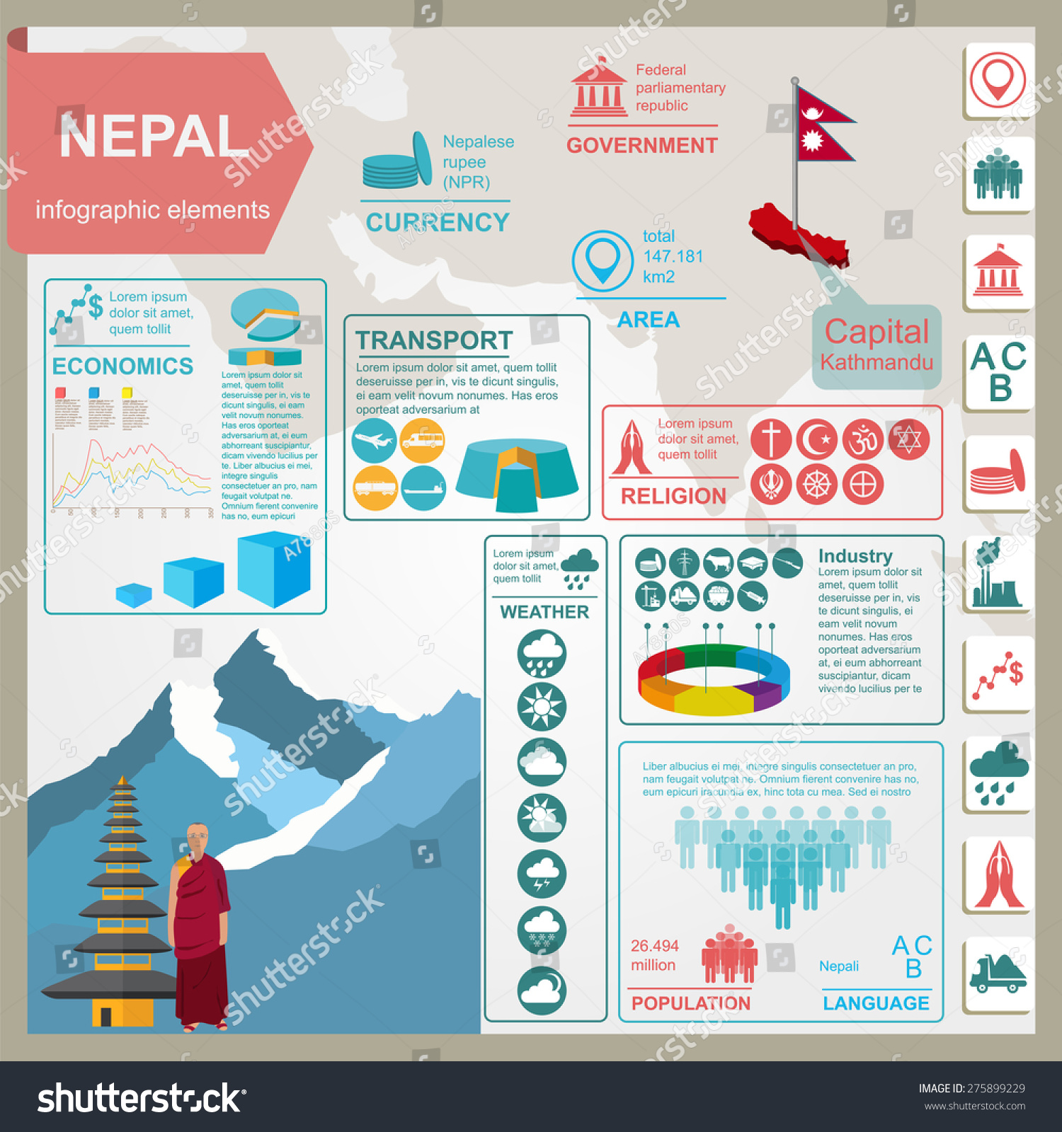 Nepal Infographics Statistical Data Sights Vector Stock Vector (Royalty ...