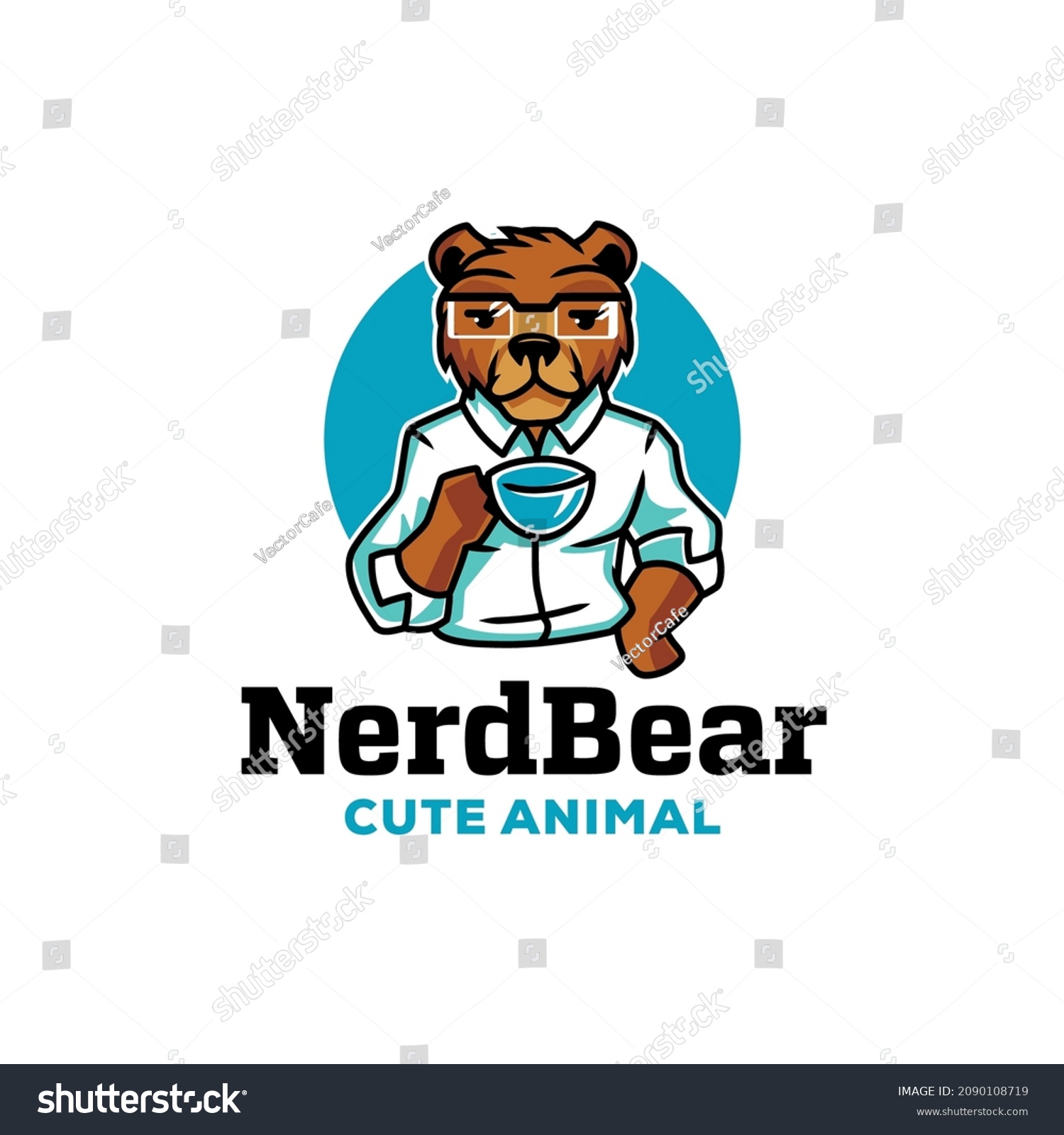 Nerd Office Bear Cartoon Logo Template Stock Vector (Royalty Free ...